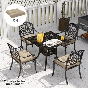 Souprava 4 zahradních polštářů Outsunny, prošívané venkovní polštáře, 10 cm výplň s vázáním, rozměr 48Š x 48H cm, Khaki
