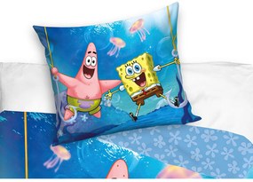 Jerry Fabrics dětské povlečení SPONGEBOB NA HÁČKU, modré, bavlna hladká, 140x200cm + 70x90cm