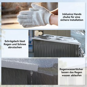 Outsunny Kovová Kůlna na Nářadí 4,13 m² 260 x 177 x 190 cm Skladovací Kůlna s Oknem, Šikmou Střechou a Zámkem, Voděodolný Zahradní Dům na Zahradu