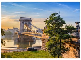 Skleněný obraz - Most přes řeku, Budapešť, Maďarsko (70x50 cm)