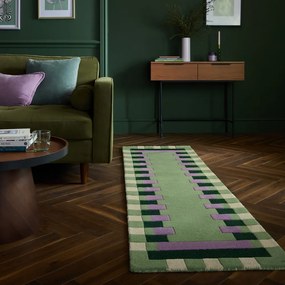 Zeleno-fialový ručně tkaný vlněný běhoun 60x230 cm Kai Wool Border – Flair Rugs
