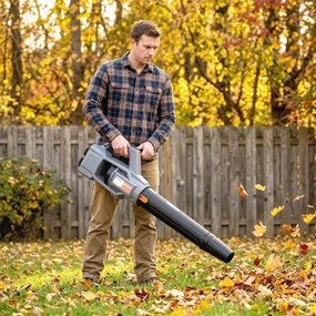 Outsunny bezdrátový foukač listí 36 V se 2 bateriemi 4,0 Ah a nabíječkou, bezkartáčový motor 1000 W, rychlost až 270 km/h, světle šedá