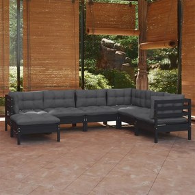 vidaXL 7dílná zahradní sedací souprava podušky masivní borovice [3096565] Barva: Černá