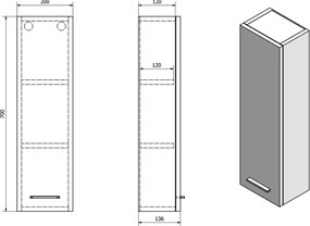Aqualine Zoja 45462 horní skříňka k zrcadlu Korin 20 x 70 x 14cm bílá