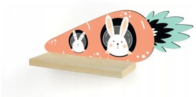 Nástěnná dřevěná polička králíci a mrkev 48,5cm x 18,5cm x 11,5cm přírodní dřevo