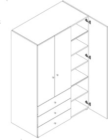 YUKI b | šatní skříň 1 | 120 cm | s policemi, zásuvkami a šatní tyčí | béžovošedá/dub/eukalyptová zelená