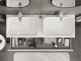 Mexen Rivel, koupelnová skříňka pod umyvadlo 140 cm, 2 zásuvky, drážkovaná, bílá matná, 91A20-14047-2-BFF01