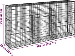 Gabionový koš s víkem 300 x 50 x 150 cm pozinkované železo 3295156