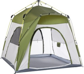 Outsunny Dvojcestný stan pro 4 osoby - Lehce, stabilní, voděodolný, UV 50+ pop-up stan pro kempování s háčkem, dveřmi, oknem, podlážkou, rodinný stan…