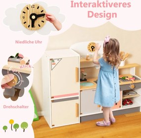 Costway Dřevěná dětská kuchyňka s digestoří a lednicí a kohoutkem a kuchyňským