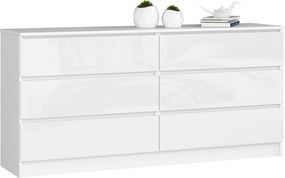 Komoda K160 6SZ bílá/bílý lesk