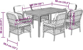 7dílný zahradní jídelní set s poduškami černý polyratan 3212045