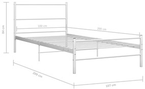 vidaXL Rám postele bílý kov 100 x 200 cm