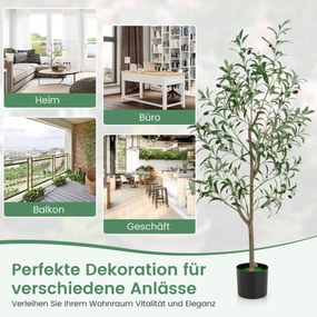 Costway Umělý olivovník Umělá rostlina 130 cm Pokojová rostlina s cementovým