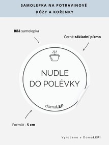 NUDLE DO POLÉVKY  – bílá samolepka na dózu, základní písmo, 5 cm | DomaLEP