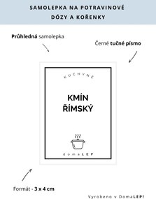 Samolepka na kořenky KMÍN ŘÍMSKÝ průhledná 3 × 4 cm tučné písmo