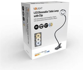 SOLIGHT LED stmívatelná stolní lampička s klipem, 300lm, nastavitelná teplota světla, USB, WO66-B