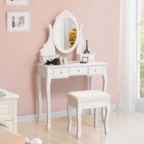 SONGMICS Toaletní stolek oválné zrcadlo bílý 80 x 142 x 40 cm
