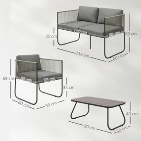 Polyratanový zahradní nábytek set lounge set s pohovkou křeslem stolem polštáři odolný proti povětrnostním vlivům 116 x 60 x 69 cm hnědá+tmavě šedá