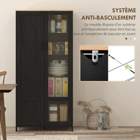 HOMCOM Kuchyňská Skříň, Kuchyňský Buffet, Vitrína, Úložná Skříň se 2 Dveřmi včetně 1 Skleněných Dveří - Úložná Jednotka s Nastavitelnými Policemi a 9…