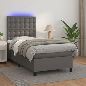 Box spring postel s matrací a LED šedá 100x200 cm umělá kůže