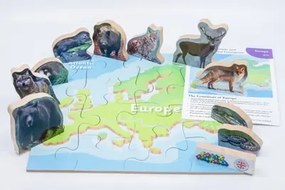 Just Jigsaws 775 Evropa a její zvířata - dřevěné puzzle 16 dílů a 10 z