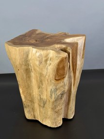 Sedátko Hocker z kořenového teaku – masivní kvádr 40 cm (Jáva)