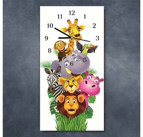 Nástěnné hodiny obrazové na skle dětské - Zvířata v trávě