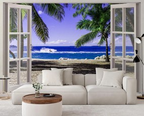 Gario Fototapeta Okno s výhledem na tropickou pláž Materiál: Vliesová, Rozměry: 210 x 150 cm
