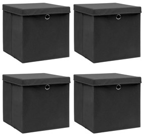 Úložné boxy s víky 4 ks černé 32 x 32 x 32 cm textil 288333
