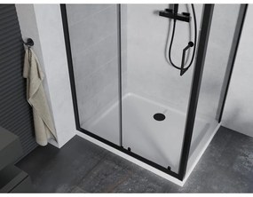 Mexen Apia rozsouvací sprchový kout 120 x 70 cm, Průhledné, Černá + sprchová vanička Flat, Bílá- 840-120-070-70-00-4010B