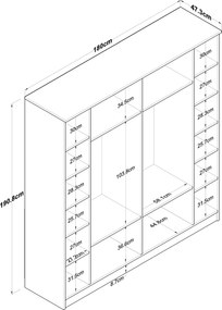 Šatní skříň BA 114 180 cm ořech/bílá