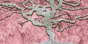 Obraz abstraktní strom na dřevě s růžovým kontrastem - 120x60 cm