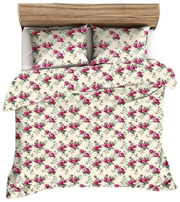 KARO Flanelové povlečení 140x200 429N krémově růžové květy Flanel Comfort button-up