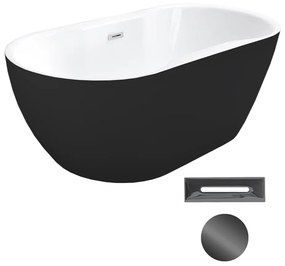 Besco Akrylátová volně stojící vana Navia BW Matt 140x75 (150x80, 160x80) Barva: Bílá/černá, Rozměry (cm): 140x75, Typ a barva výpustě: Click-Clack s přepadem, černá