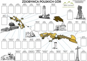 Mapa plakát hory dobyvatel polské hor koruna odznak A1 59x84 cm bez rámu