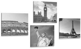 Set obrazů černobílé historické památky - 4x 60x60 cm