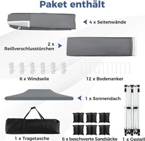Costway Pavilon skládací altán s 6 odnímatelné boční stěny výškově nastavitelný