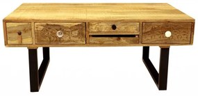 Indický nábytek - Konferenční stolek Manu s kovovýma nohama 110x45x60 z mangového dřeva