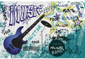 DIMEX | Vliesové fototapety na zeď Modrá kytara MS-5-0323 | 375 x 250 cm| modrá, tyrkysová, černá, žlutá