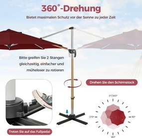 Costway Ø 330 cm slunečník s klikou a UPF 50+ a 360° otočný, červený
