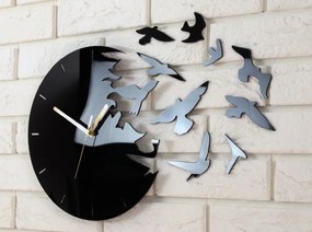 M.Clock Nástěnné designové hodiny ptáci 30x45cm černé