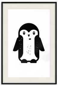 Plakát Vtipný tučňáček - černý a malý tučňák na jednolitém bílém pozadí