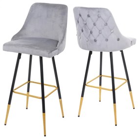 Barová židle v retro stylu E70 (SET 2 ks) - samet, černá / zlatá podnož - Šedá