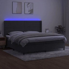 Box spring postel s matrací a LED tmavě šedá 200x200 cm samet 3139644