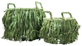 Zelený dekorační koš z kukuřičných listů ( 2 ks ) - 37*37*31/ 27*27*21cm