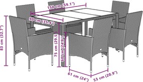 7dílný zahradní jídelní set a podušky černý polyratan a akácie 3278672