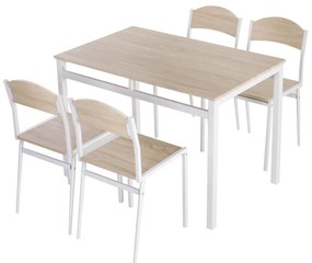 Jídelní set HOMCOM 5dílný jídelní set s dřevěnou strukturou MDF a kovem v šedé a bílé barvě, 1 stůl a 4 židle do moderní jídelny | Aosom.de