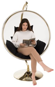 Závěsné křeslo se stojanem, transparentní/zlatá/černá, BUBBLE NEW TYP 3