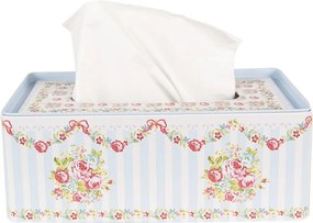 Modrý kovový obal na kapesníky s květy růží Rossai - 23*13*10 cm